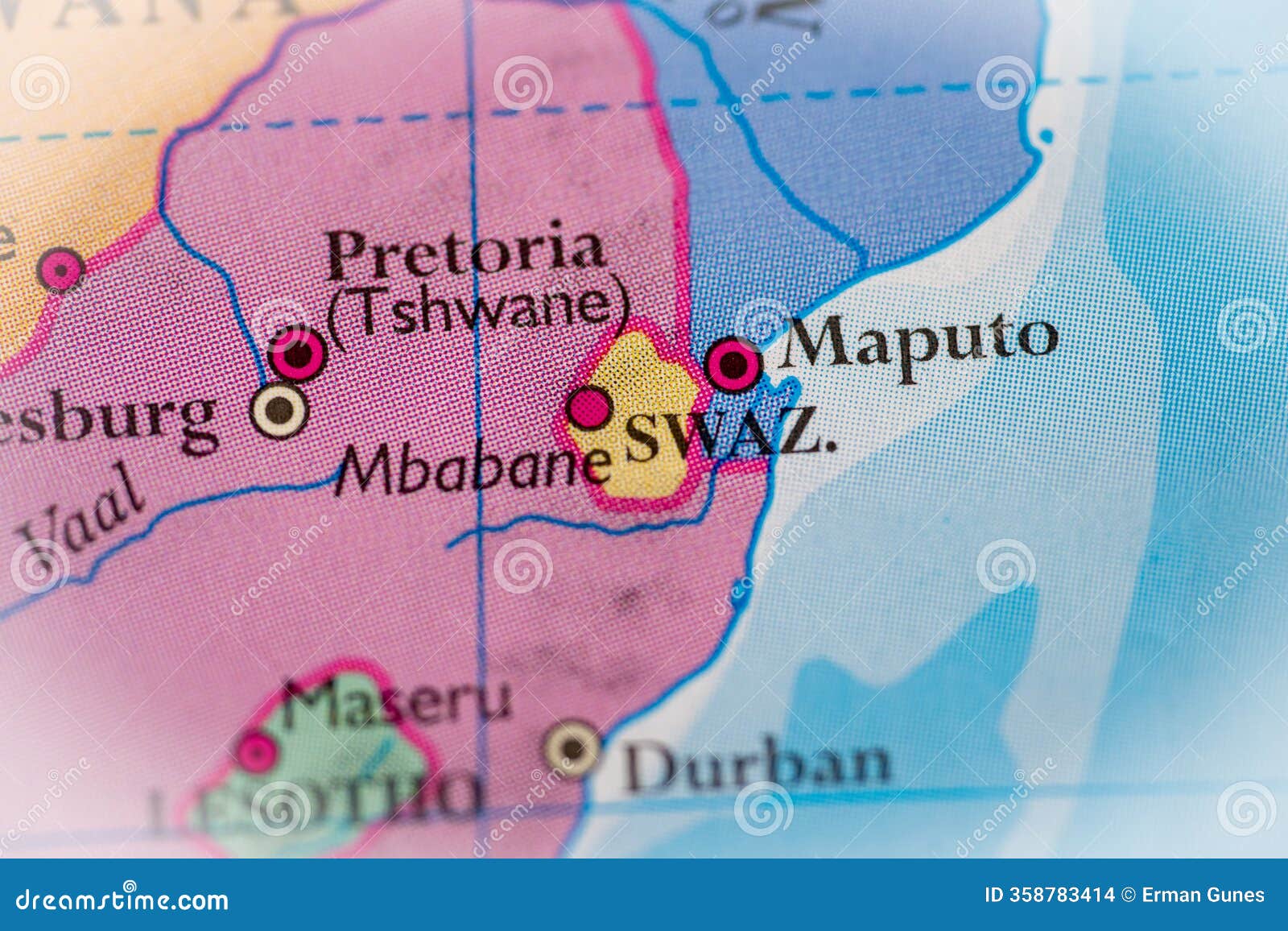 Swaziland (Eswatini) Highlighted on a World Map Stock Photo - Image of ...