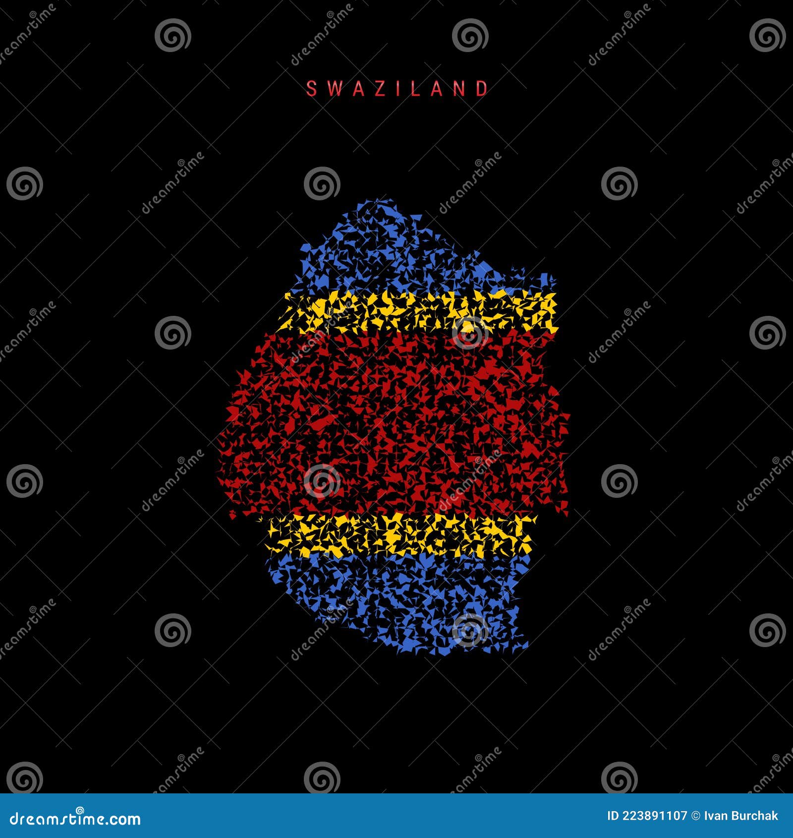 Swaziland Flag Map, Chaotic Particles Pattern in the Eswatini Flag ...