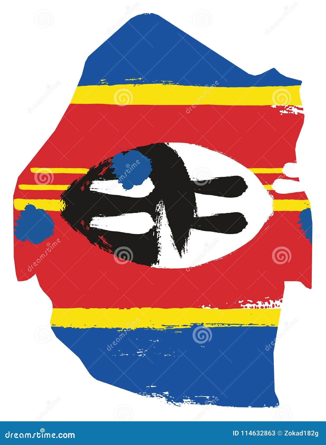 Swaziland Flag & Map Vector Hand Painted with Rounded Brush Stock ...