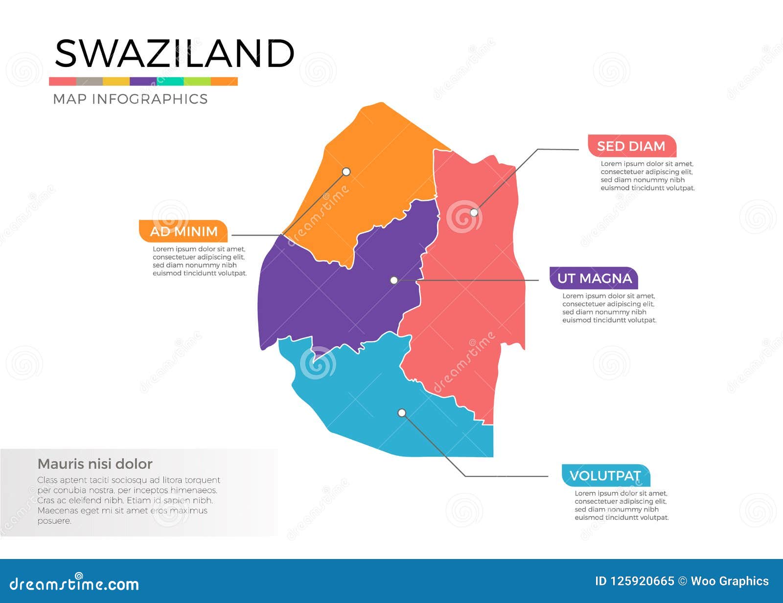 Swaziland Map Infographics Vector Template With Regions And Pointer