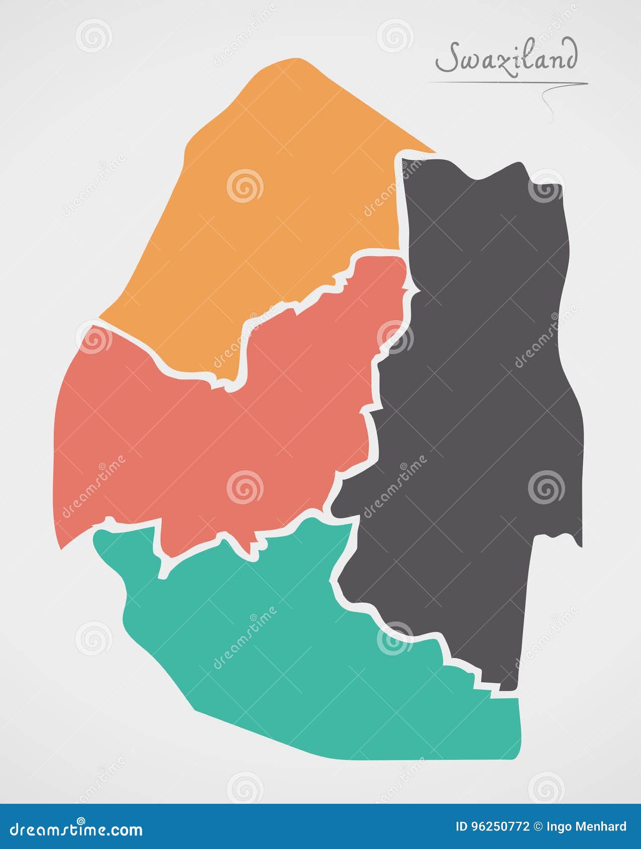 Swaziland Map with States and Modern Round Shapes Stock Vector ...