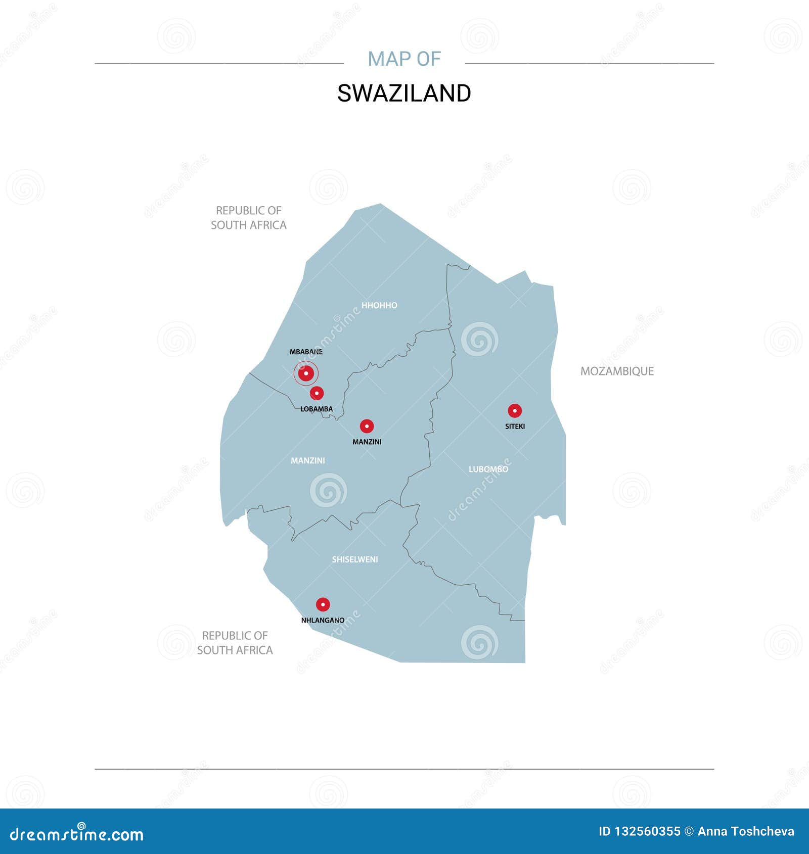 Swaziland Map Vector with Red Pin Stock Vector - Illustration of ...