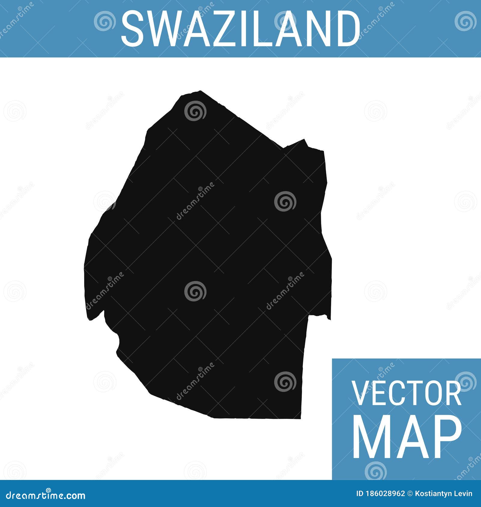 Swaziland Vector Map Isolated On White Background. High-Detailed Black ...