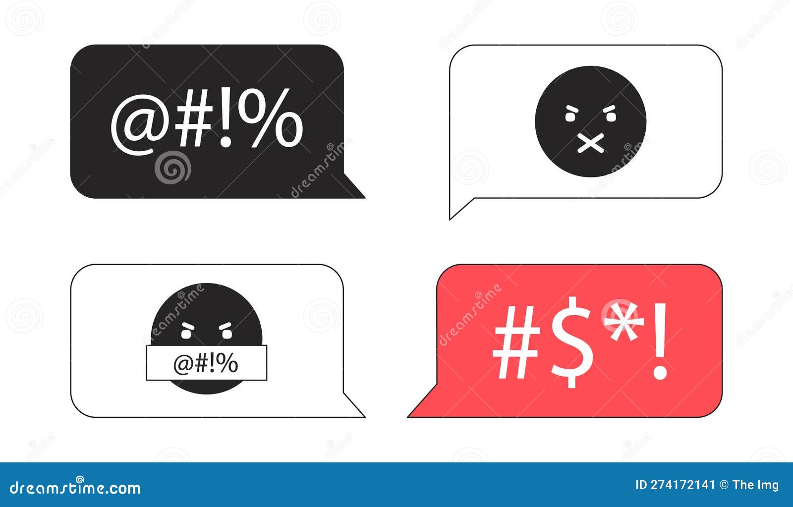 Swear Bad Words Censored in Speech Bubbles Flat Vector Elements Pack ...