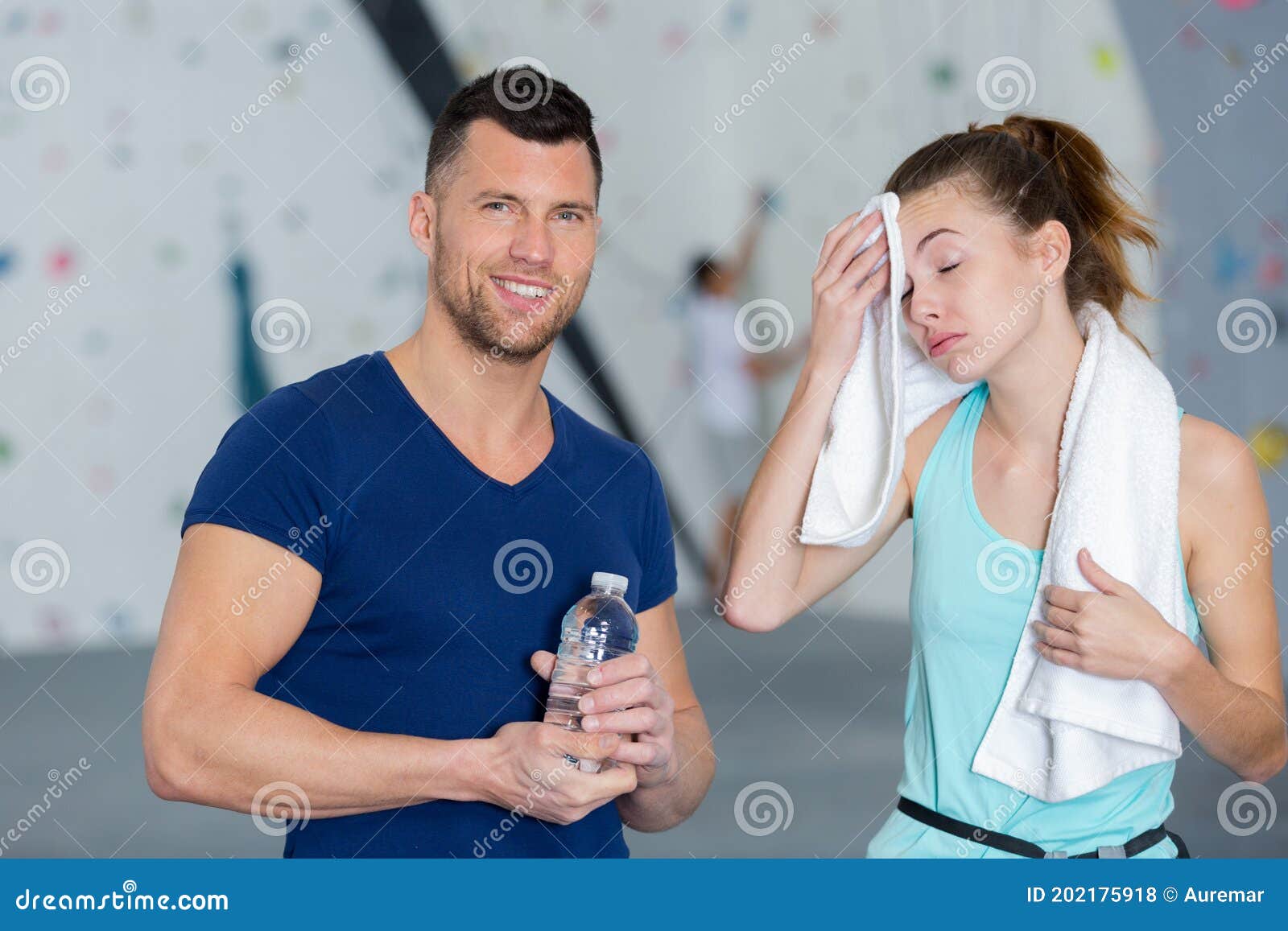 Sweat Girl Wiping Sweat after Wall Climbing Stock Photo - Image of ...