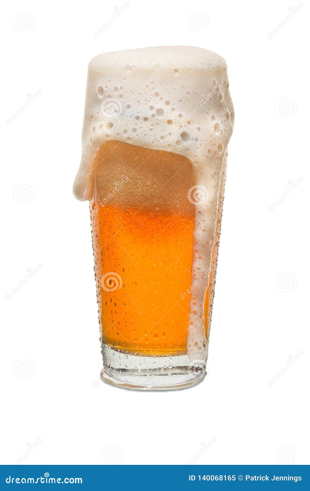 Sweated Craft Pub Beer Glass Overflowing with Beer 2 Stock Image ...