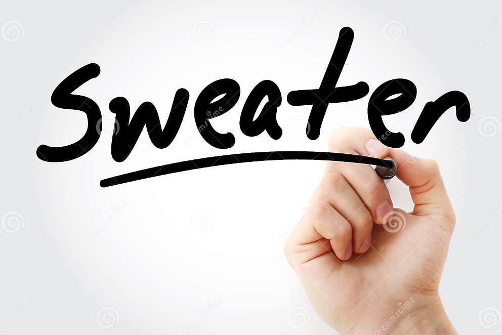 Sweater text with marker stock image. Image of hand - 199478061