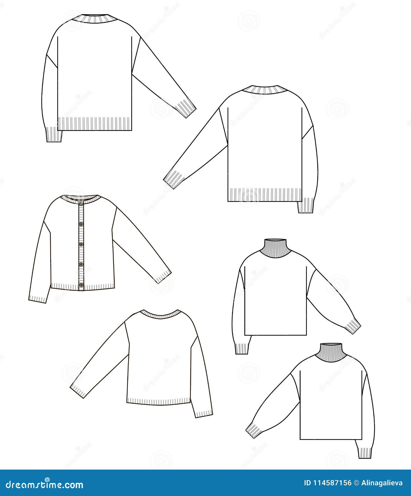 Sweaters Technical Sketch Set Stock Vector - Illustration of color ...