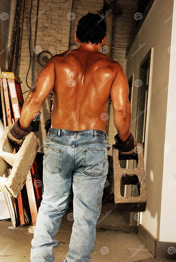 Sweaty construction worker stock photo. Image of working - 12828896