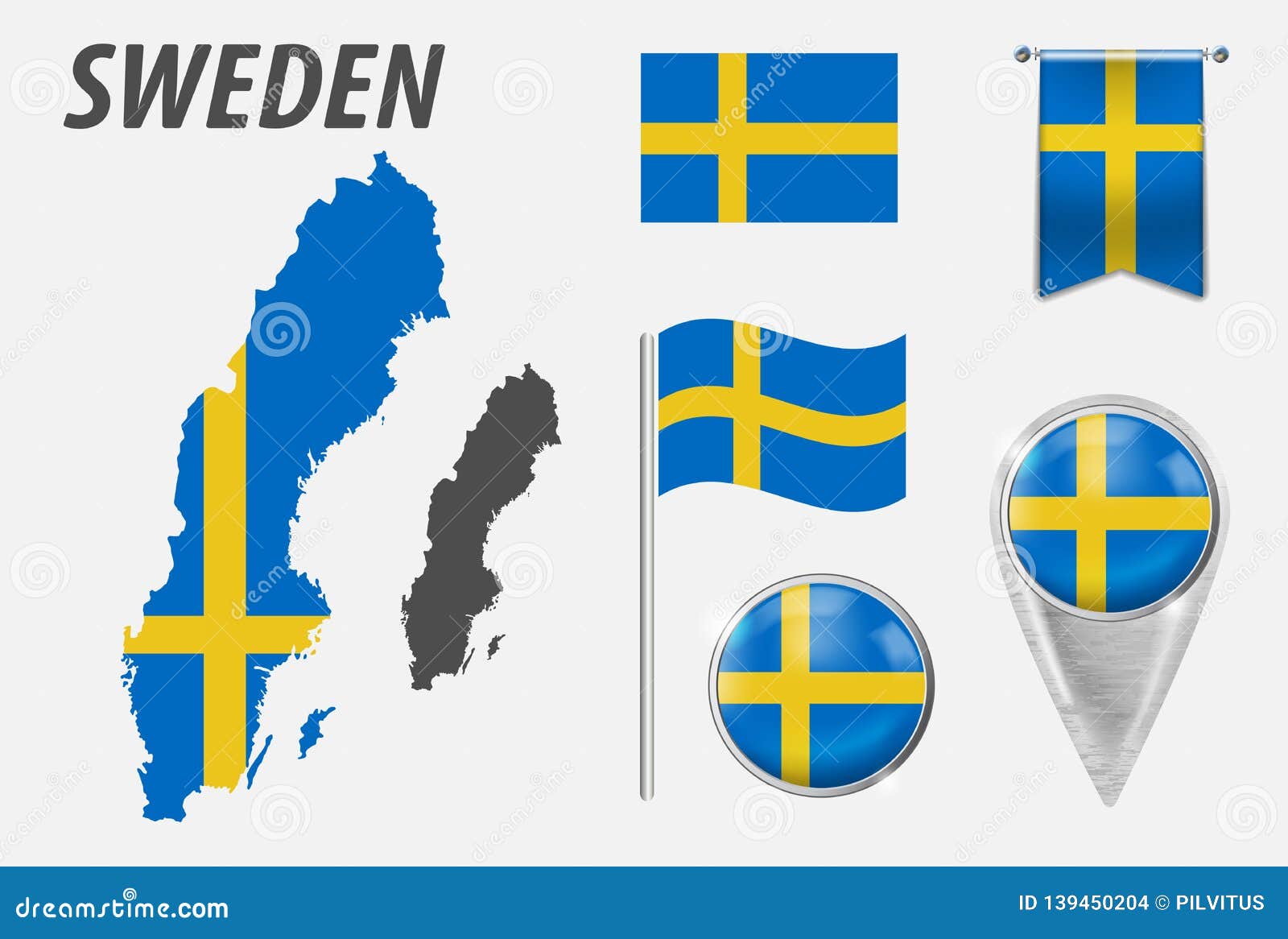 SWEDEN. Collection of Symbols in Colors National Flag on Various ...
