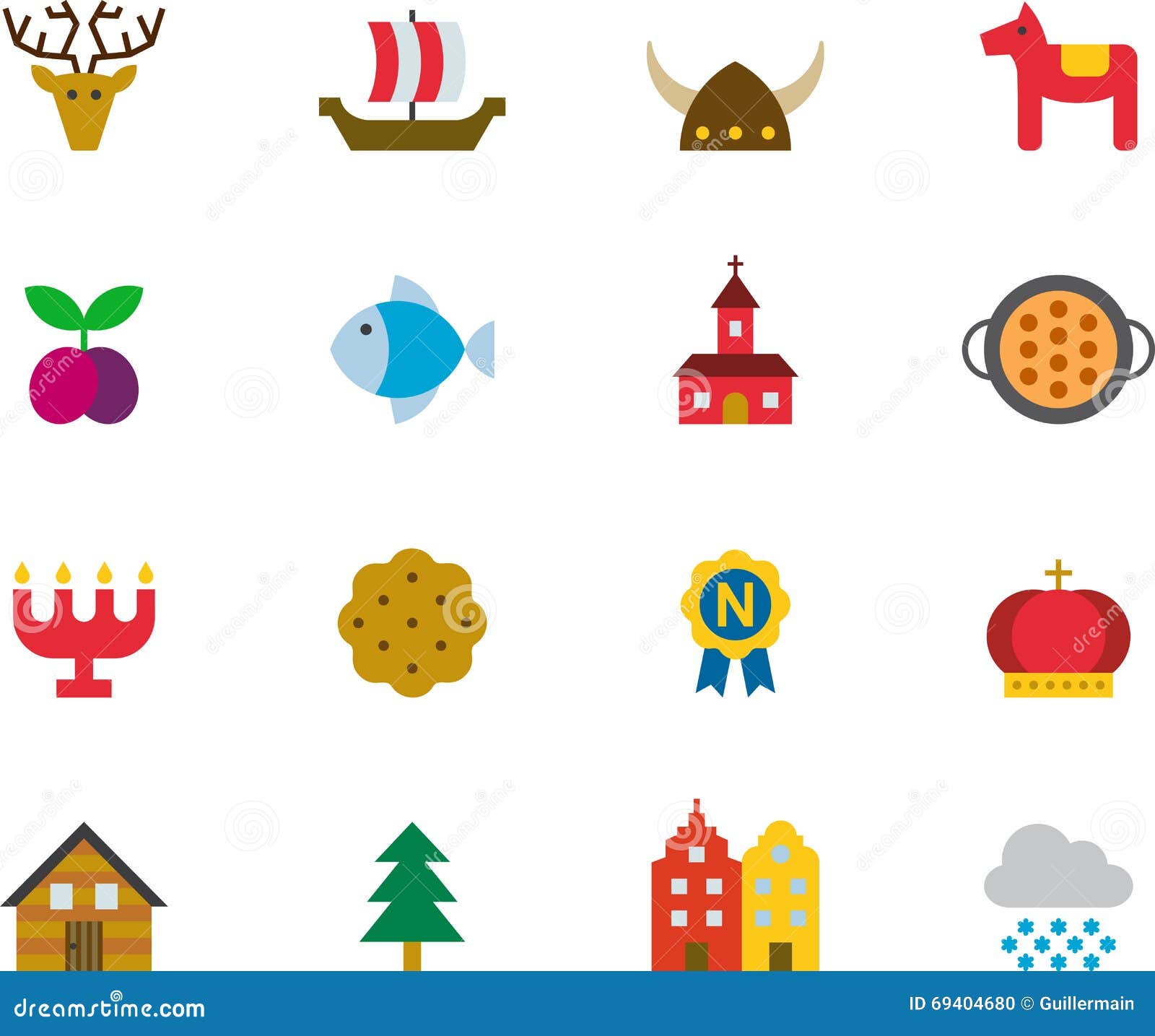 SWEDEN colored flat icons stock vector. Illustration of candle - 69404680