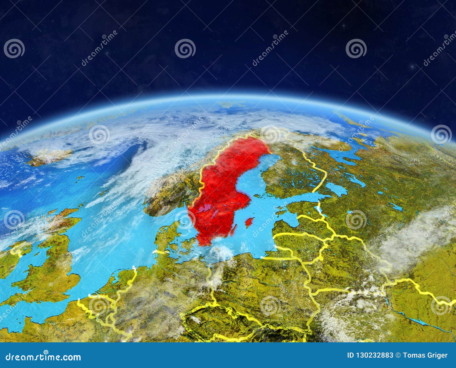 Sweden on Earth from space stock image. Image of sweden - 130232883