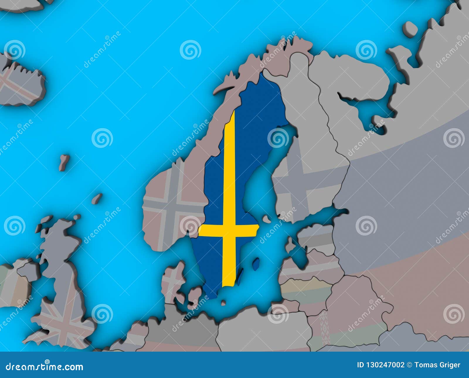 Sweden with flag on 3D map stock illustration. Illustration of national ...