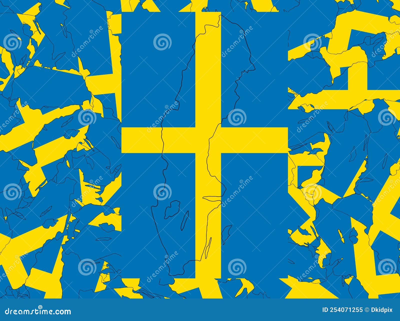 Sweden Outline and the Flag in Blue and Yellow Stock Illustration ...