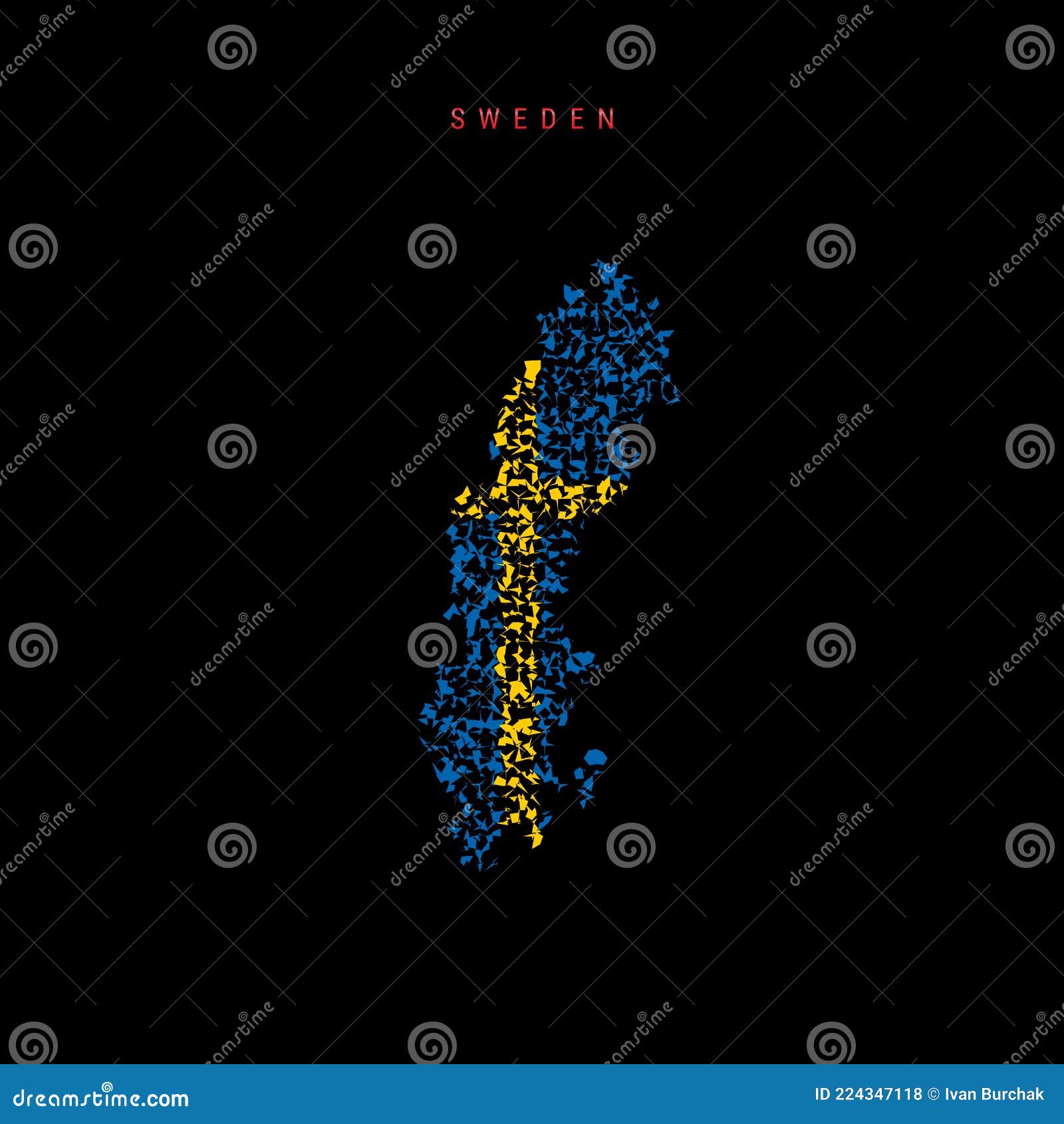 Sweden Flag Map Chaotic Particles Pattern In The Swedish Flag Colors