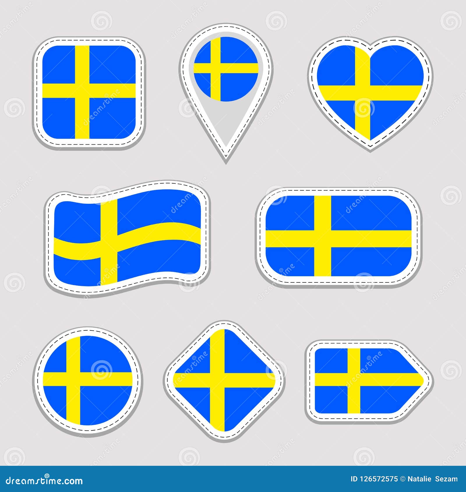 Sweden Flag Vector Set Swedish National Flags Stickers Collection