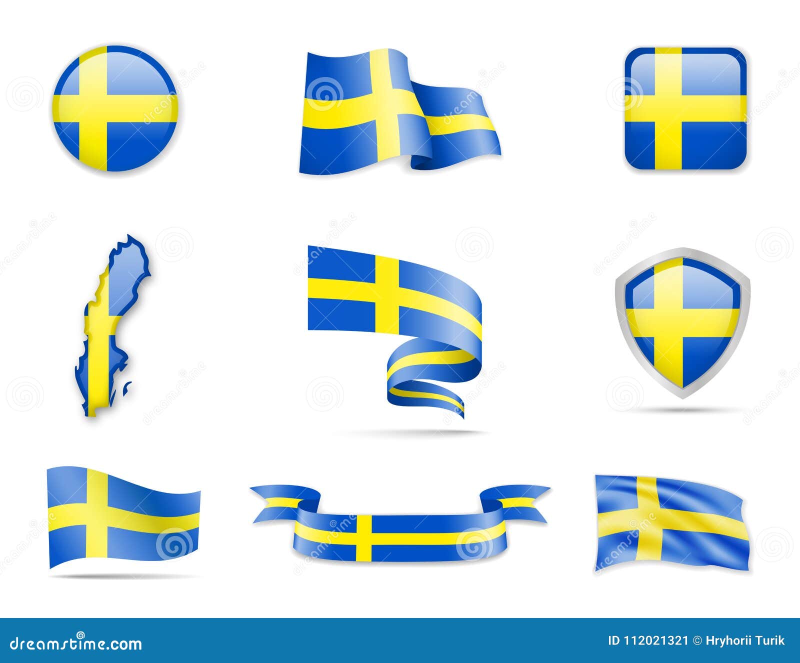 Sweden Flags Collection. Flags and Contour Map Stock Illustration ...