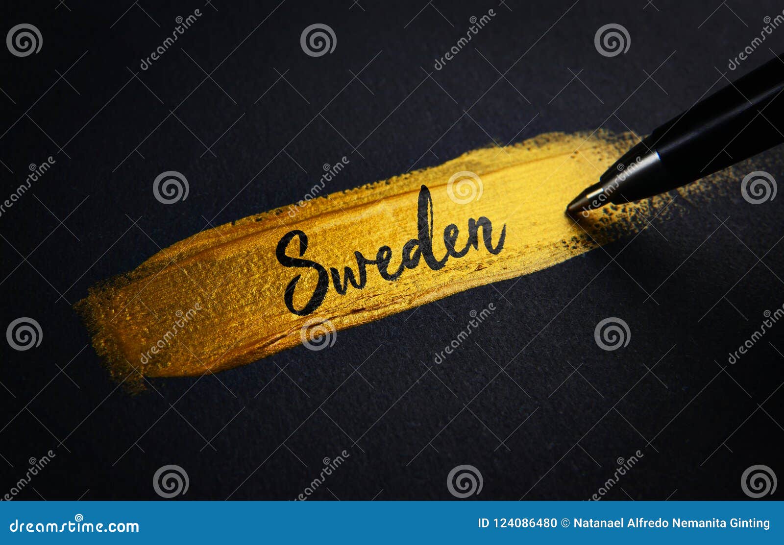 Sweden Handwriting Text On Golden Paint Brush Stroke Stock Photo ...