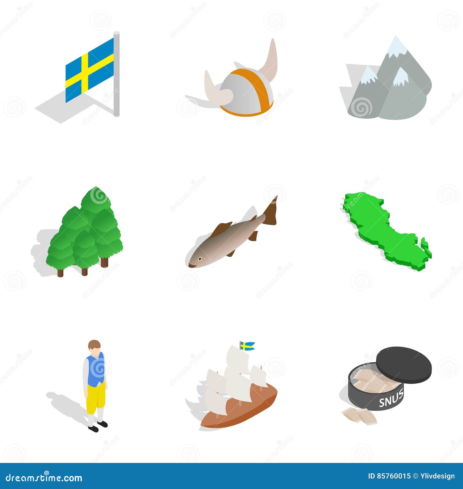Sweden Icons Set, Isometric 3d Style Stock Vector - Illustration of ...