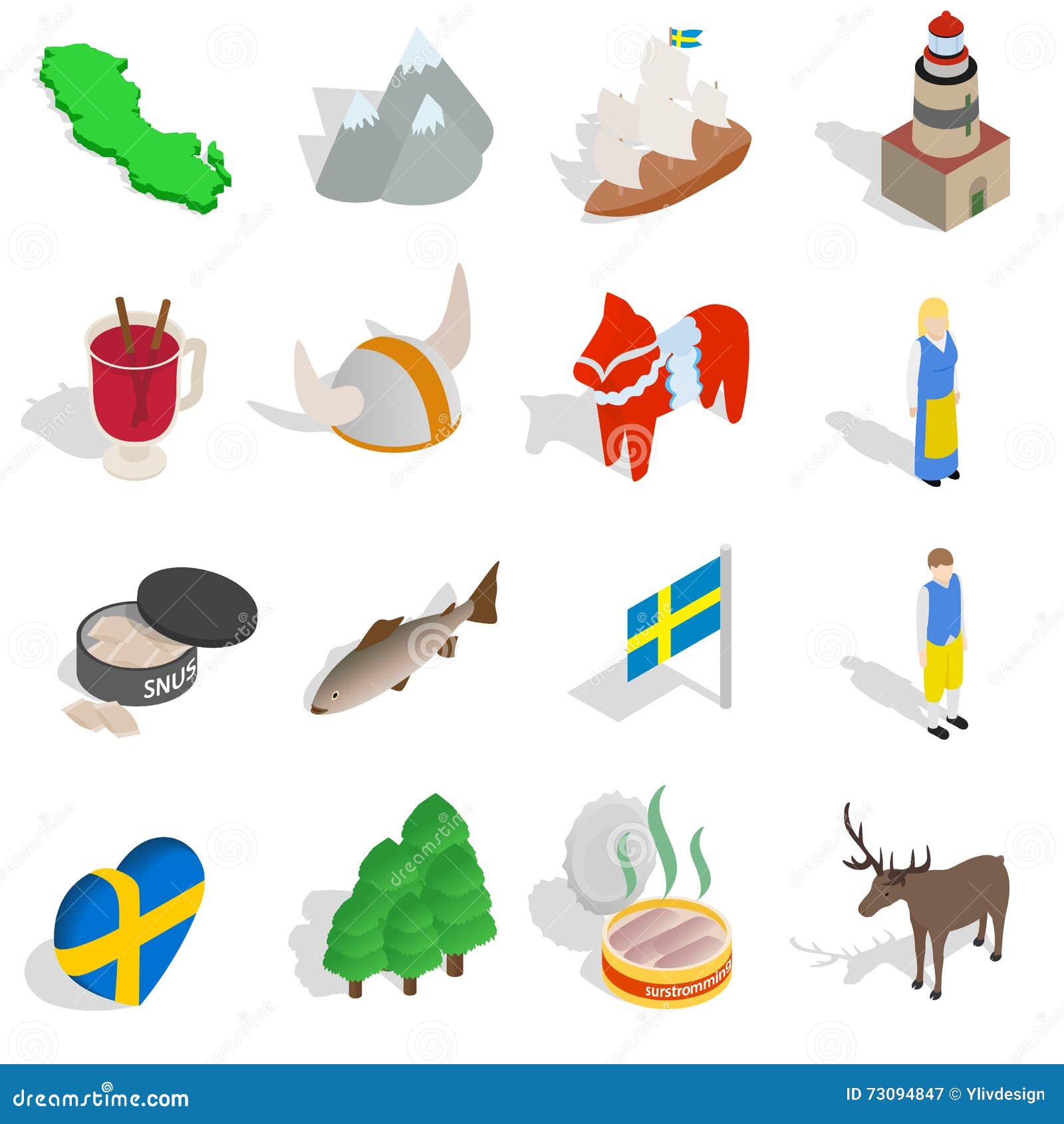Sweden Icons Set, Isometric 3d Style Stock Vector - Illustration of ...