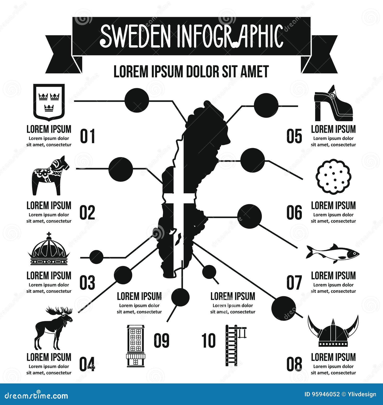 Sweden Map Infographic Elements With Separate Of Heading Is Total Areas ...