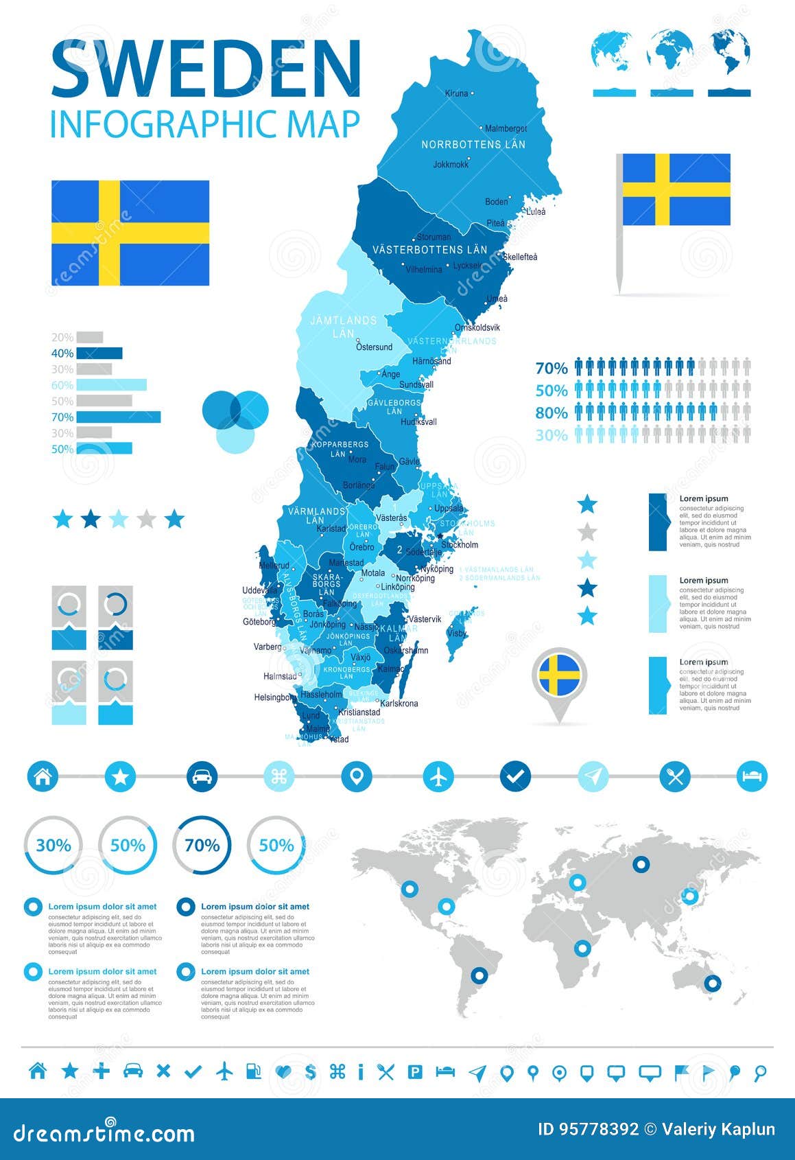 Sweden - Infographic Map and Flag - Illustration Stock Illustration ...