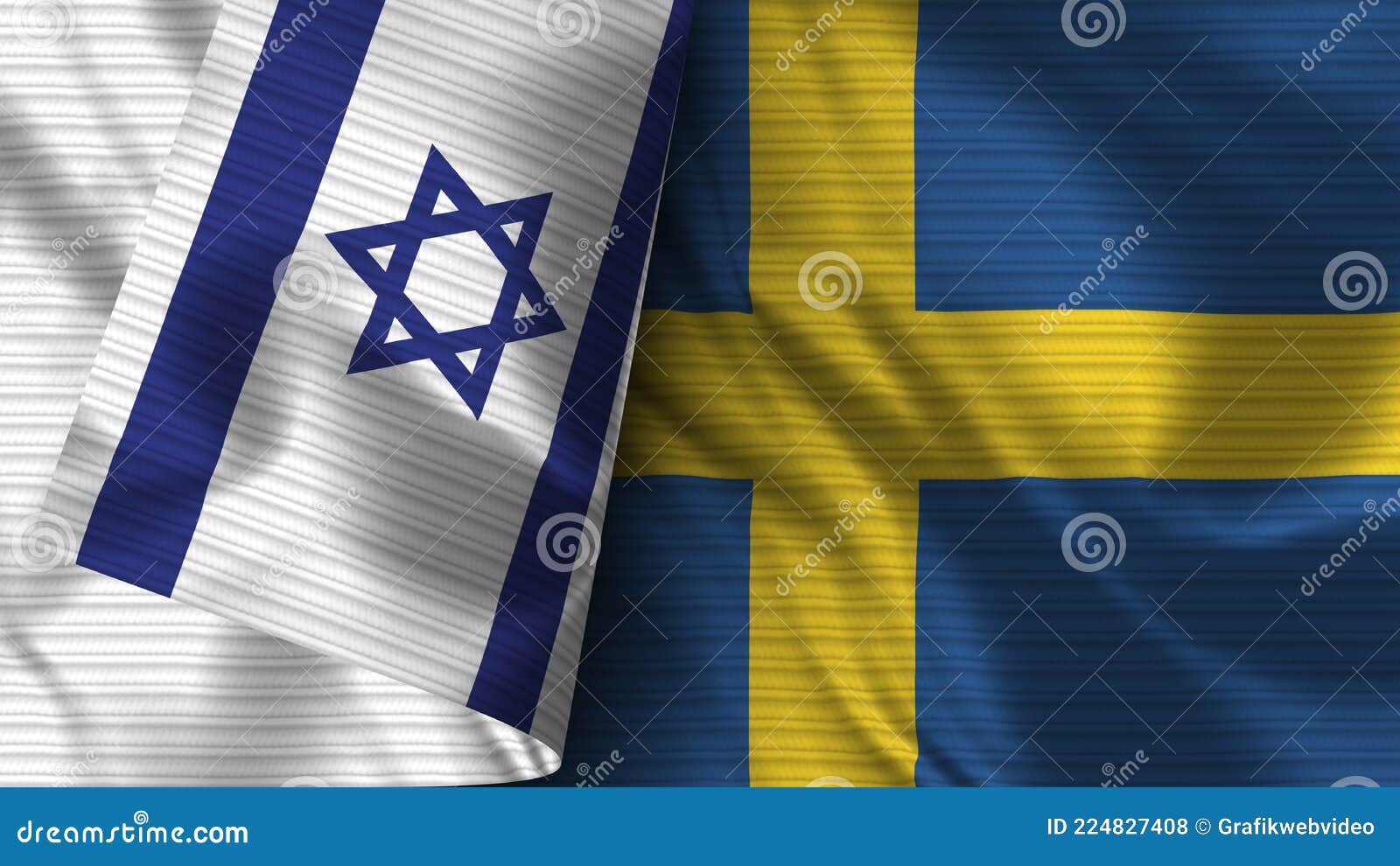 Sweden and Israel Realistic Flag â€“ Fabric Texture Illustration Stock ...