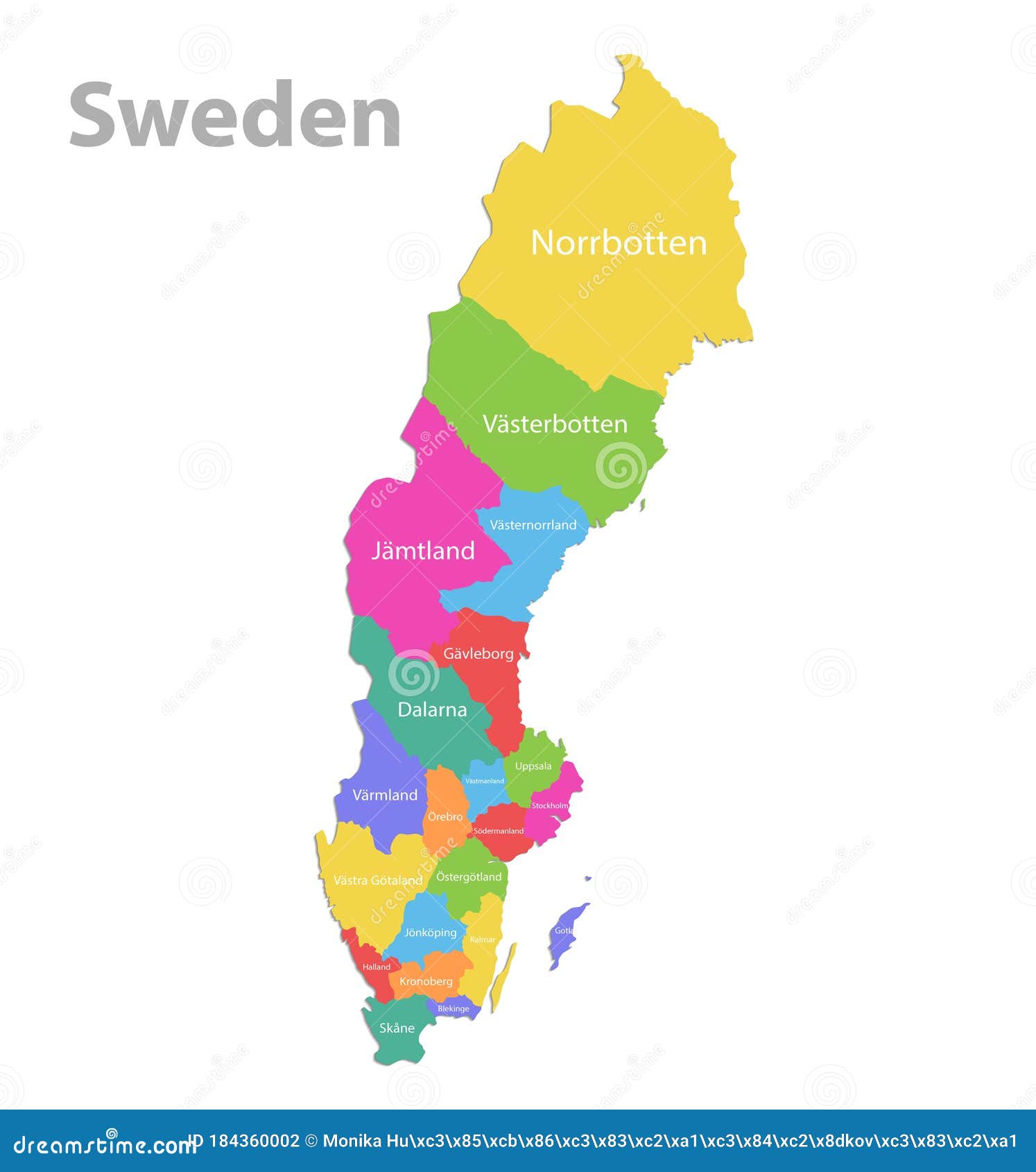 Sweden Map, Administrative Division with Names, Colors Map Isolated on ...