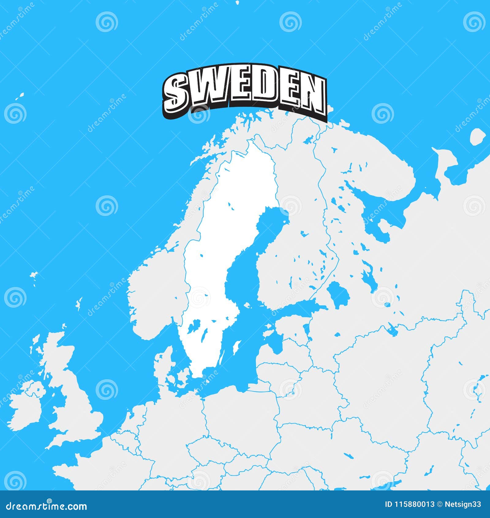 Sweden Map with Blue Background and Headline Stock Vector ...