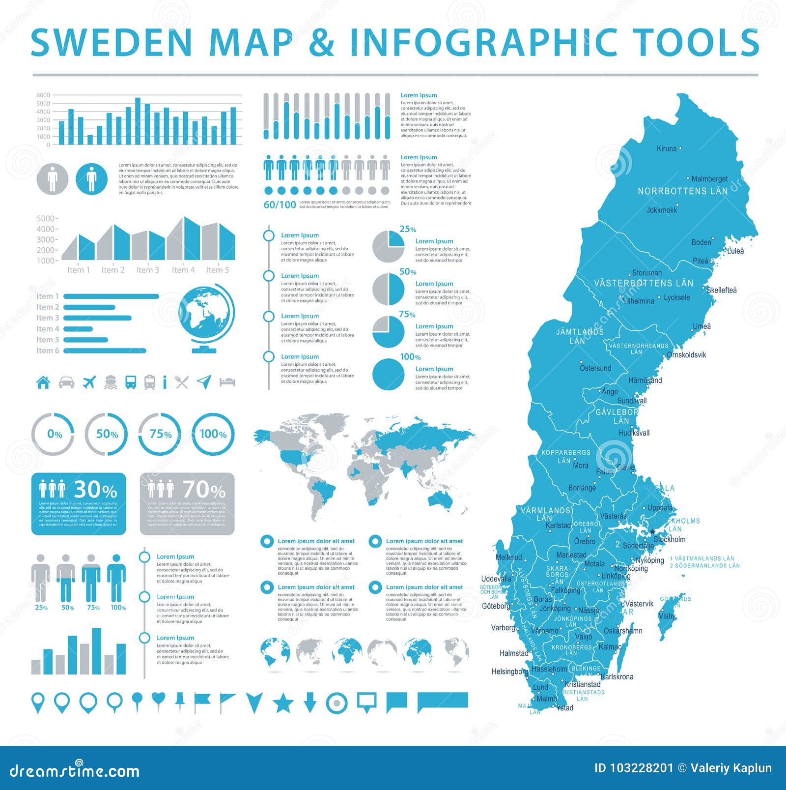 Sweden Map - Info Graphic Vector Illustration Stock Illustration ...