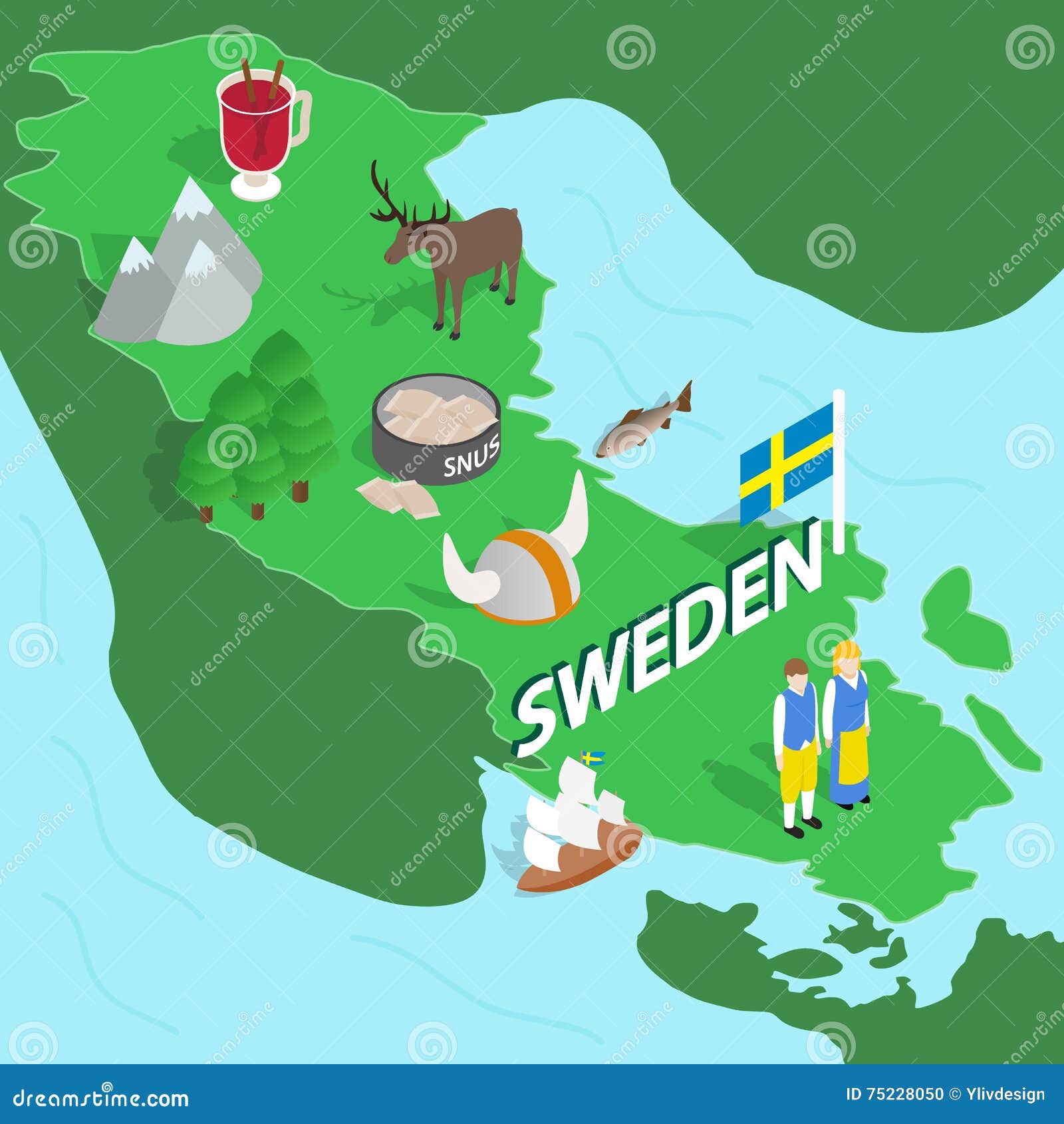 Sweden Map, Isometric 3d Style Stock Vector - Illustration of ...