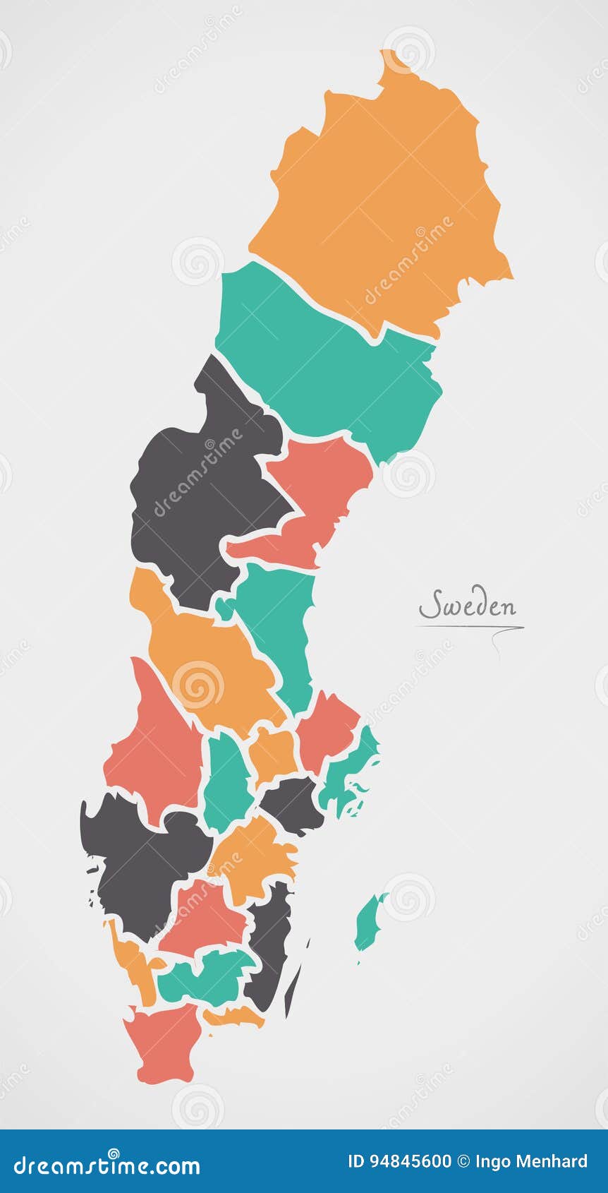 Sweden Map with States and Modern Round Shapes Stock Vector ...
