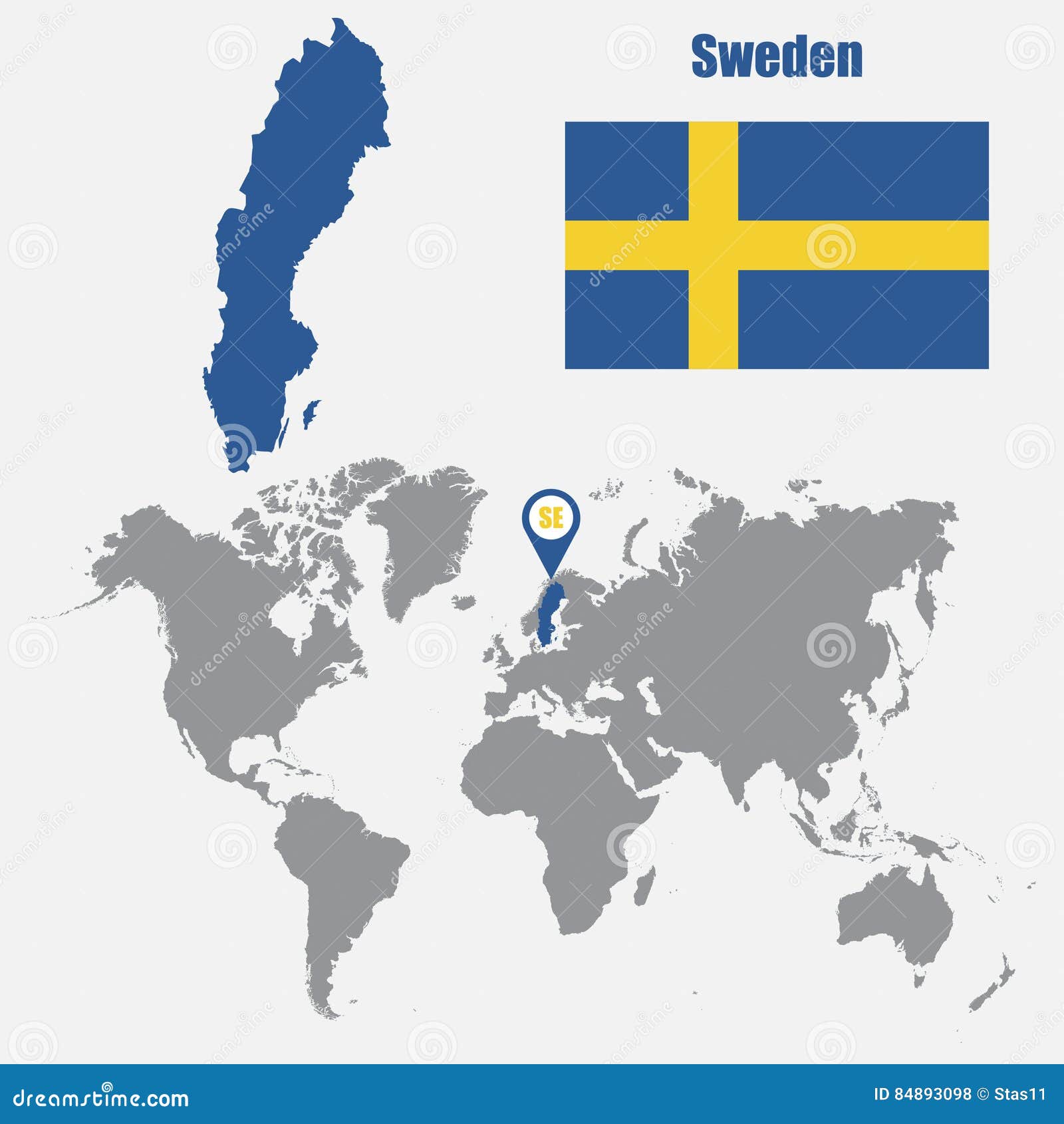 Sweden Map on a World Map with Flag and Map Pointer. Vector ...