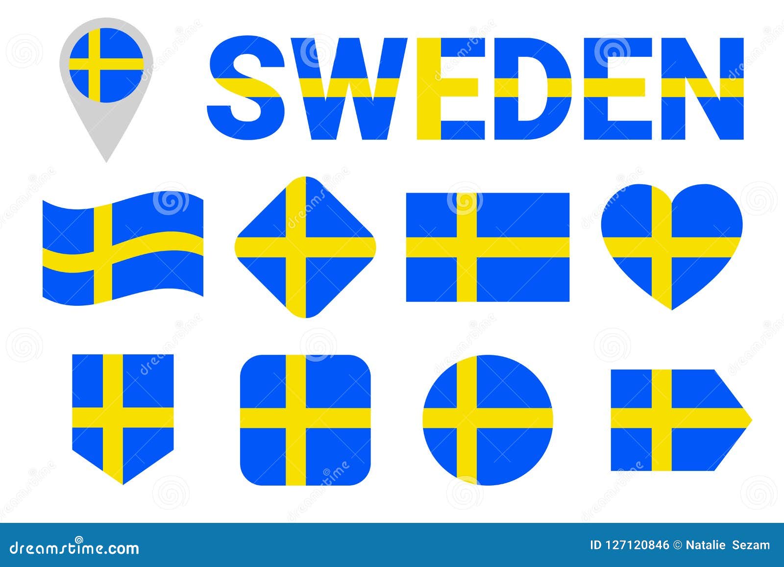 Sweden National Flags Vector Set Collection Of Swedish Flags Flat