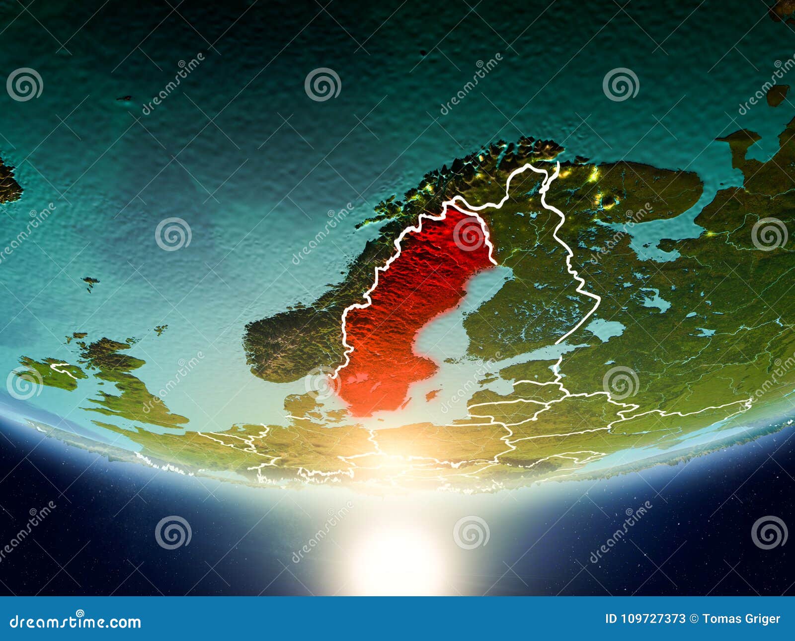 Sweden with Sun on Planet Earth Stock Illustration - Illustration of ...