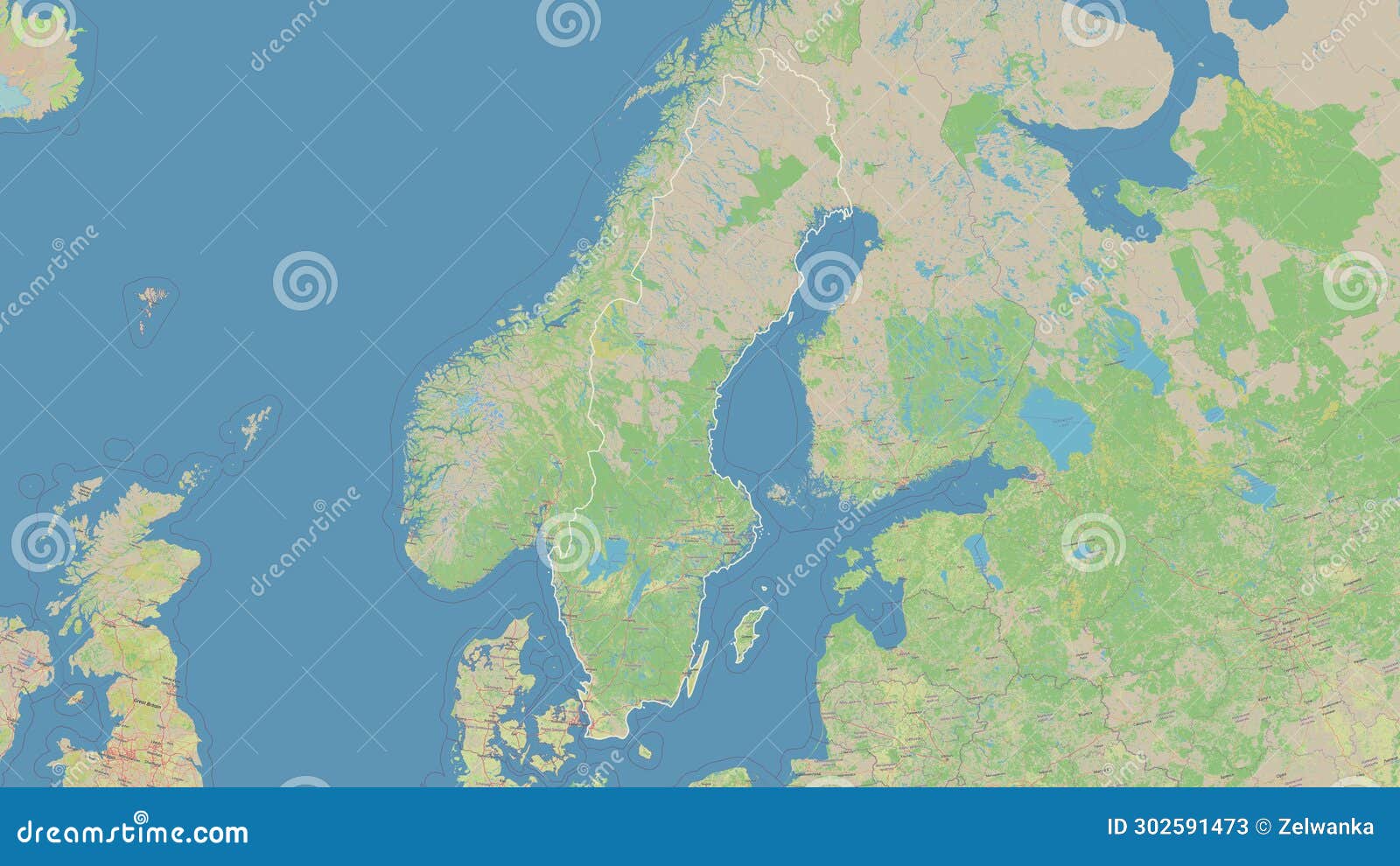Sweden Outlined. Topo Standard Stock Illustration - Illustration of ...
