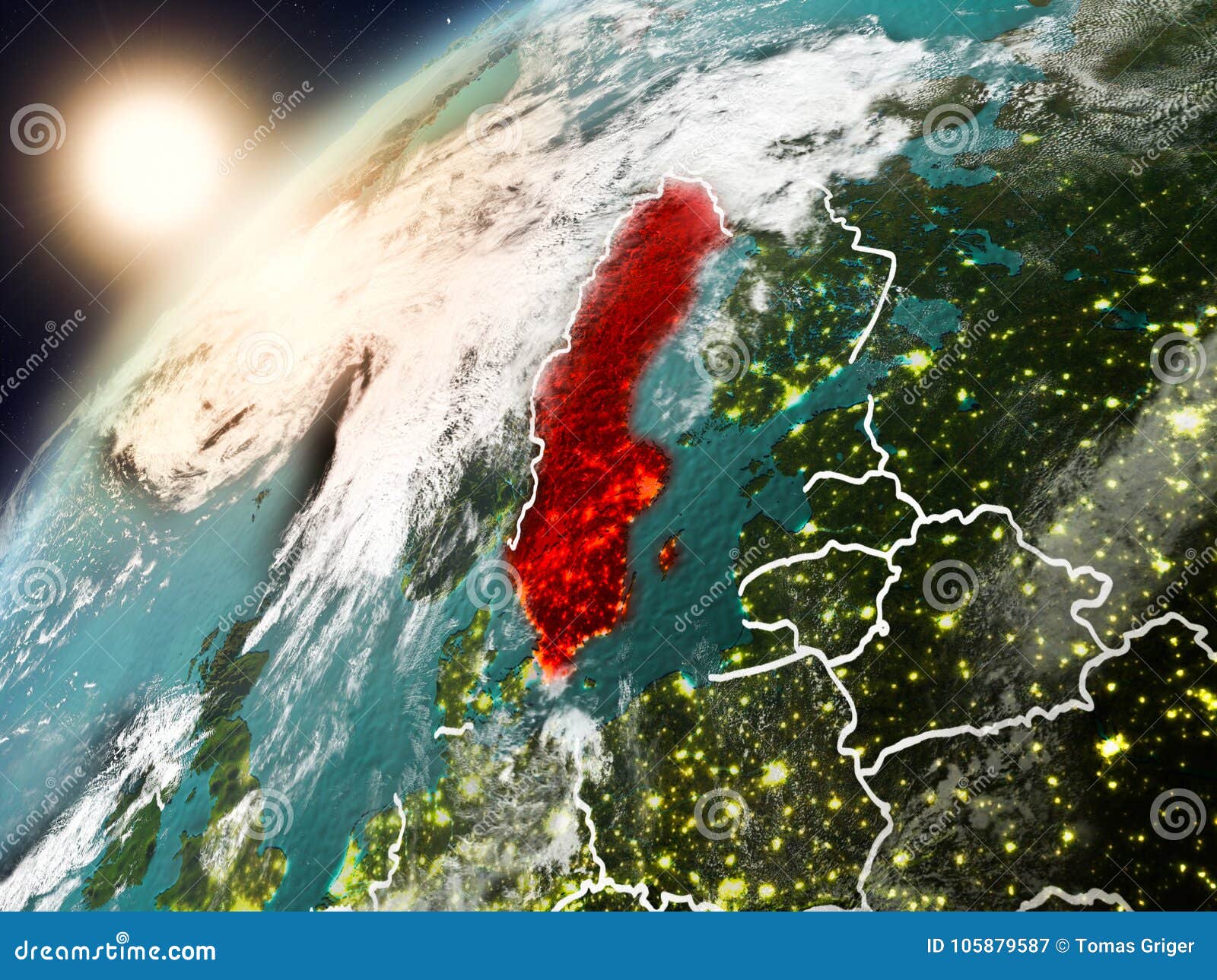Sweden on Planet Earth in Sunset Stock Illustration - Illustration of ...