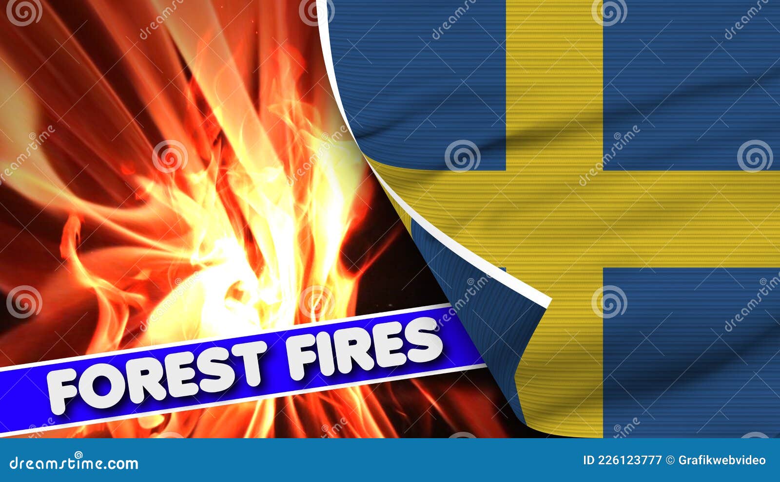 Sweden Realistic Flag with Forest Fires Title Fabric Texture ...