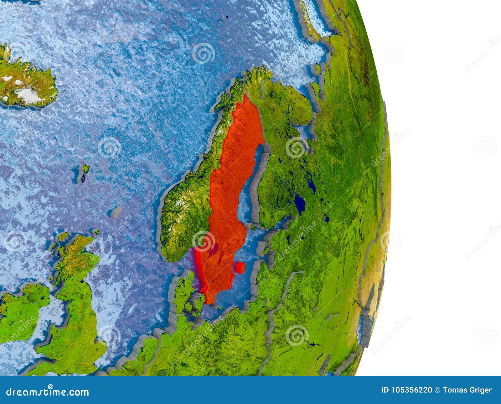 Sweden on realistic globe stock illustration. Illustration of oceans ...
