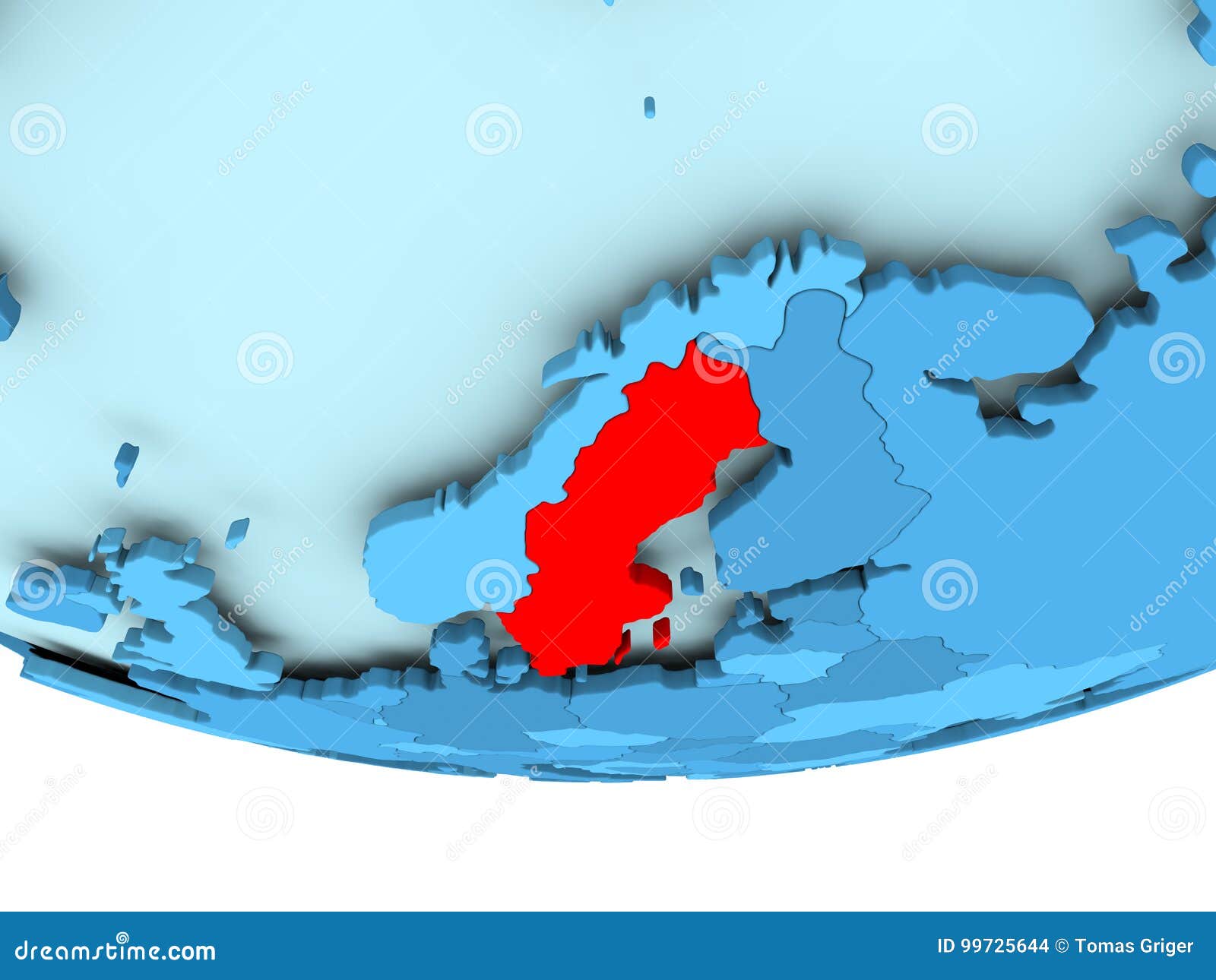 Sweden in red on blue map stock illustration. Illustration of globe ...