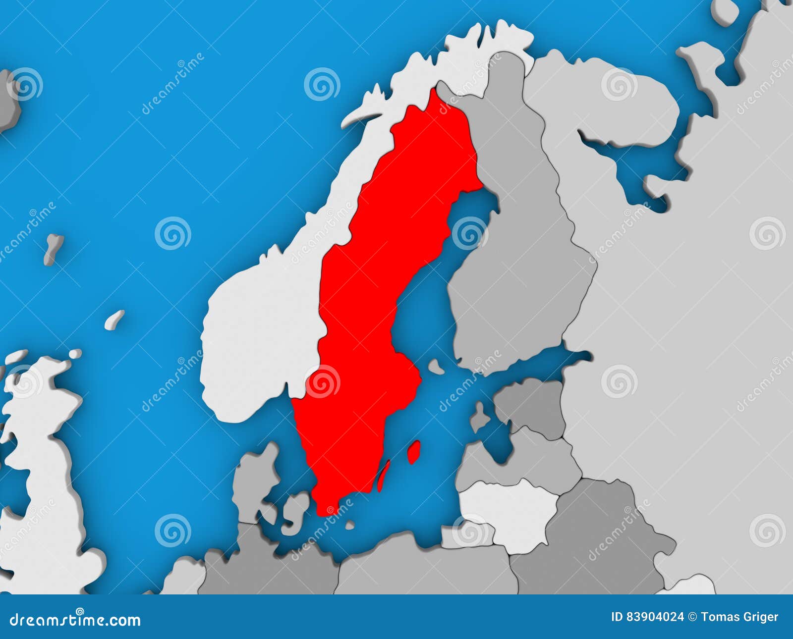 Sweden in red on globe stock illustration. Illustration of countries ...