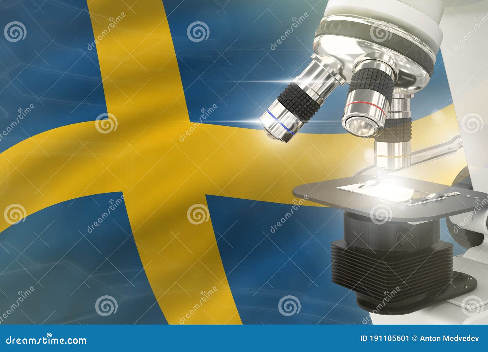 Sweden Science Development Concept - Microscope on Flag Background ...