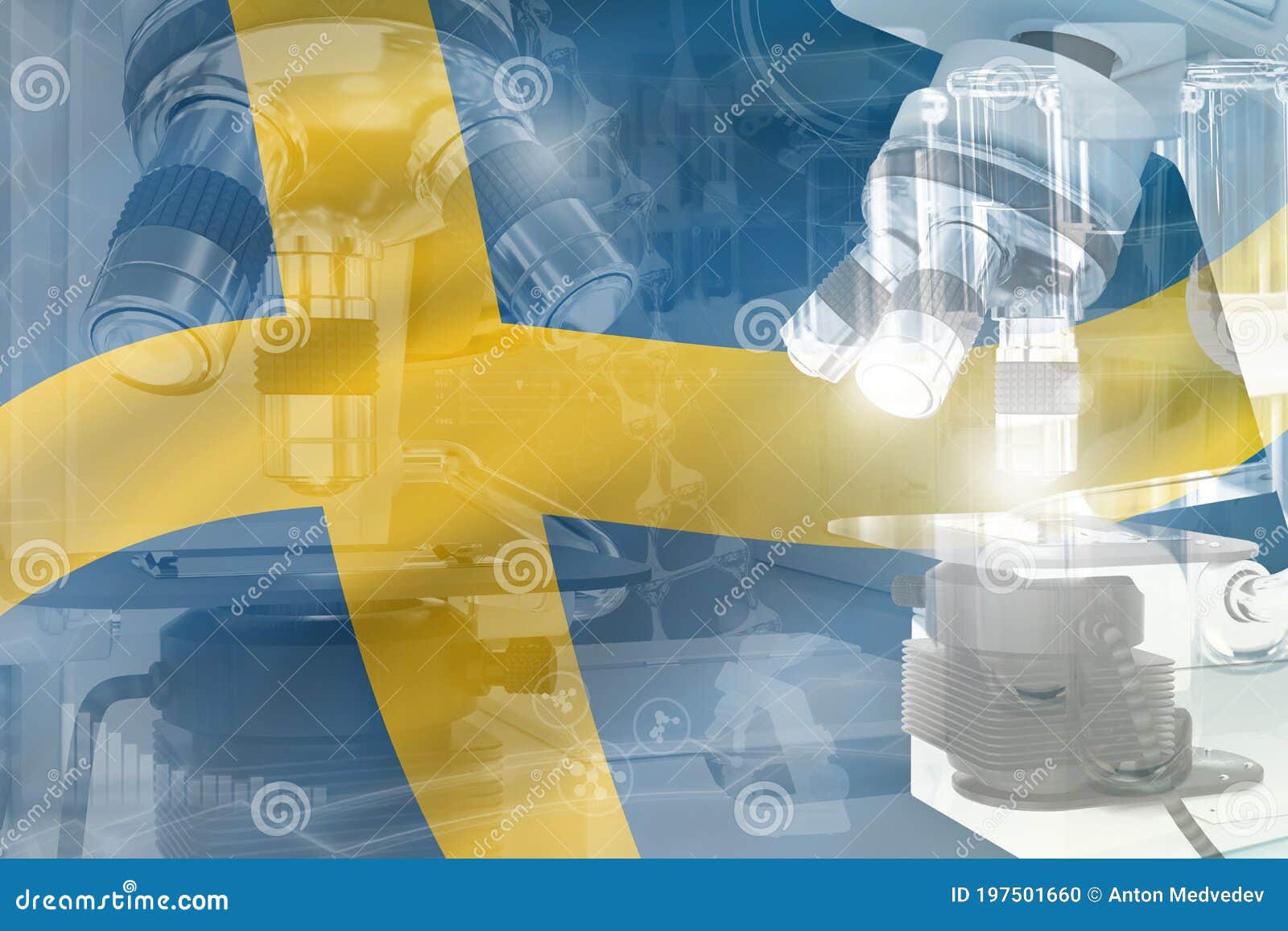 Sweden Science Development Conceptual Background - Microscope on Flag ...