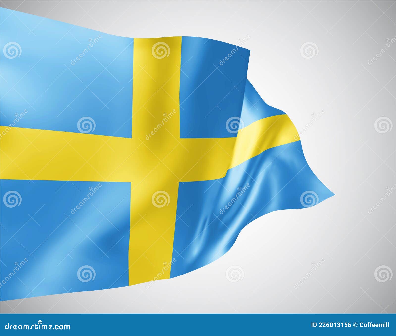 Sweden, Vector Flag with Waves and Bends Waving in the Wind on a White ...