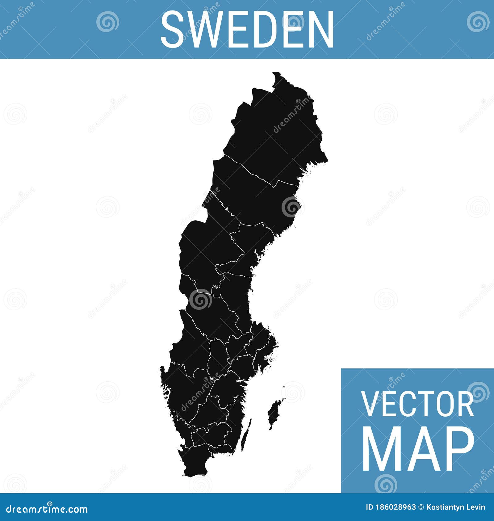 Sweden Vector Map with Title Stock Vector - Illustration of black ...