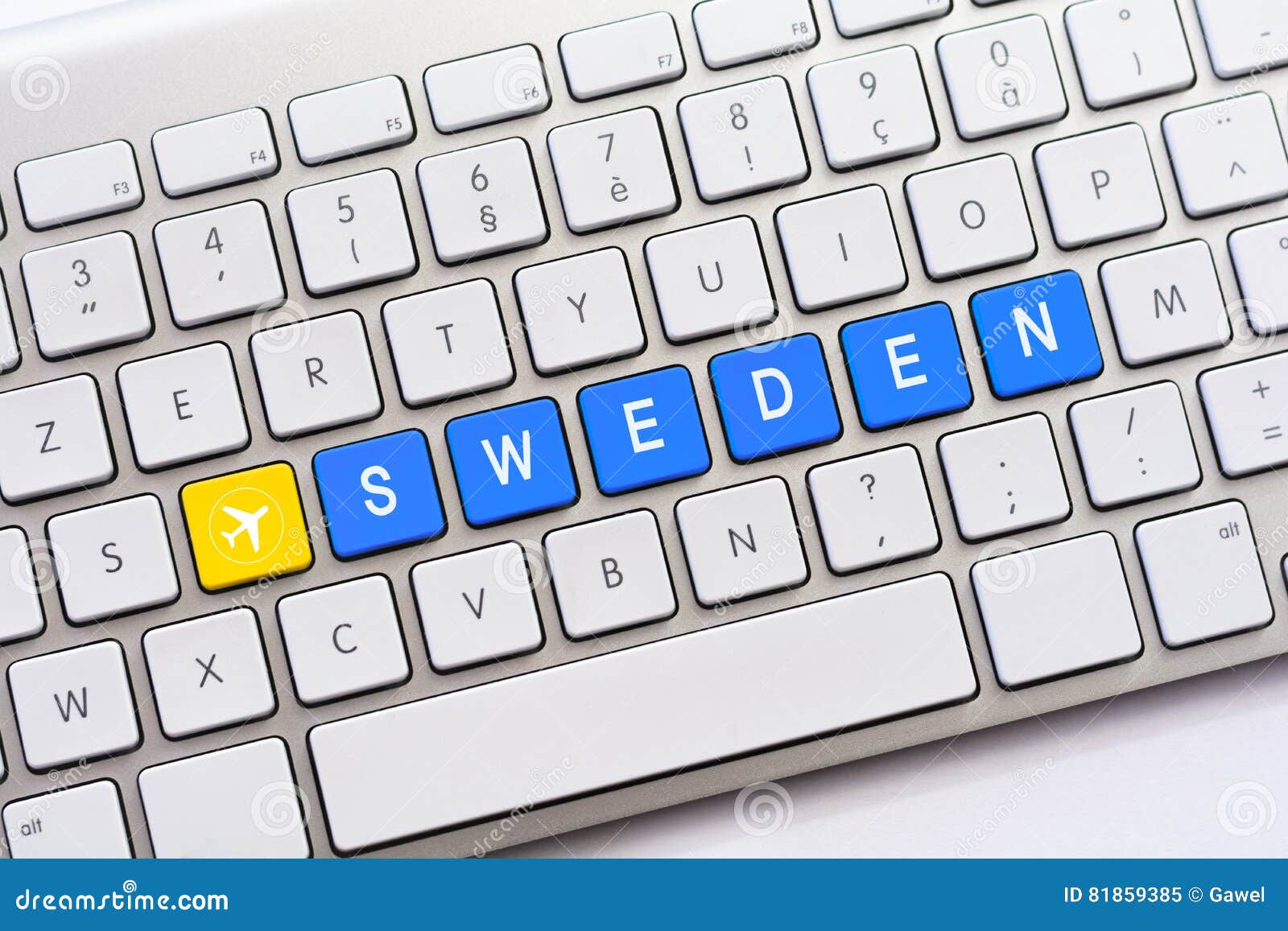 SWEDEN Writing on White Keyboard with a Aircraft Sketch Stock Image ...