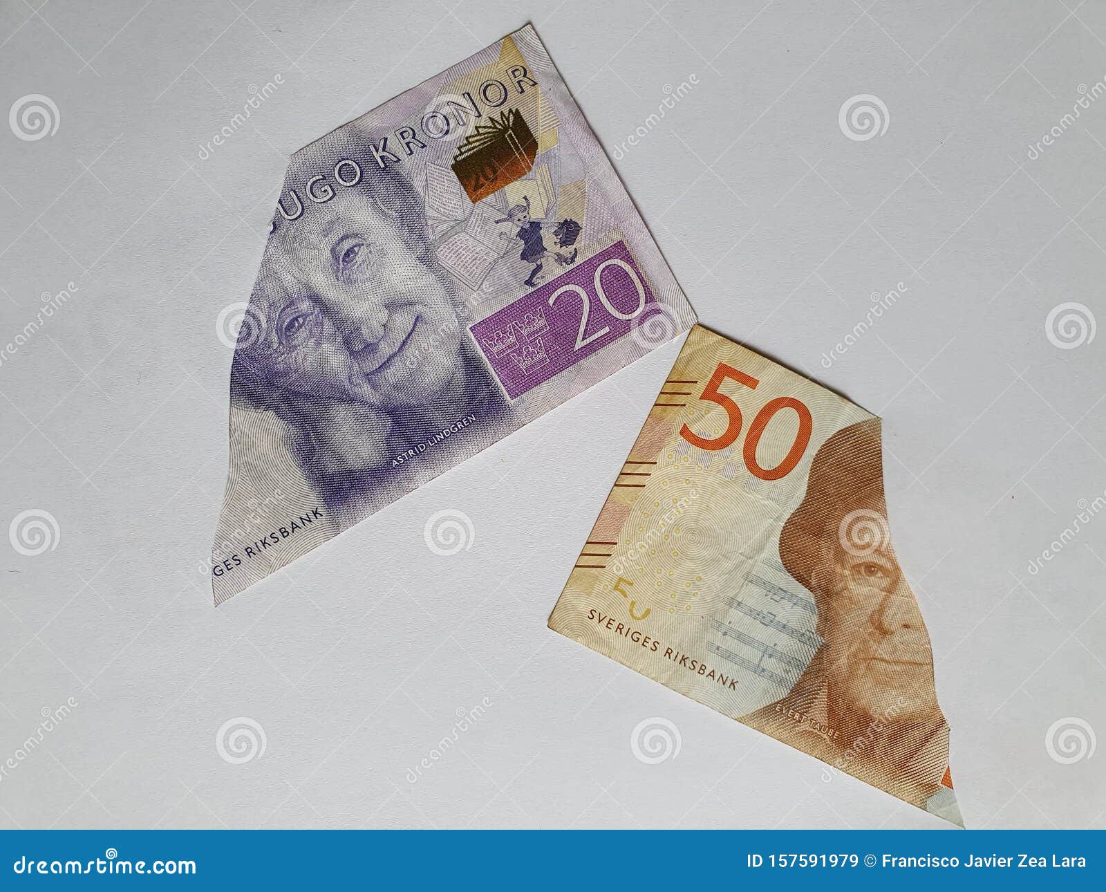 Swedish Banknotes Of Different Denominations On The Broken Sheet Of ...