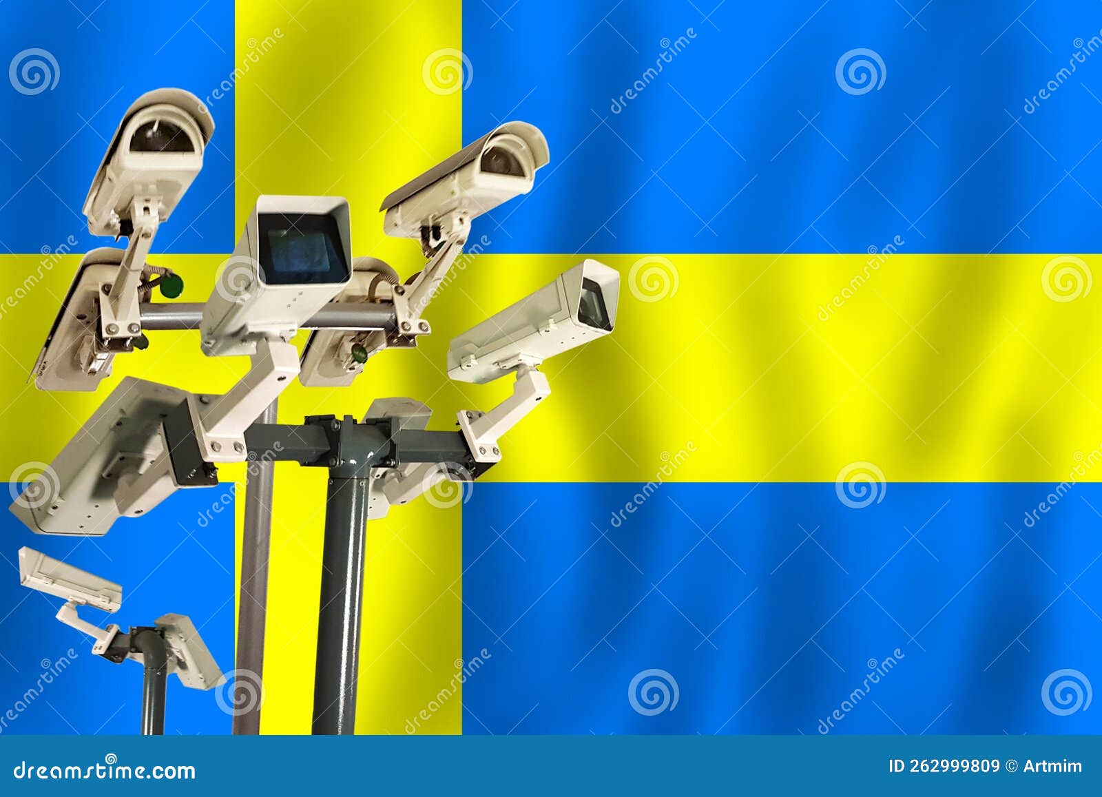 Swedish CCTV Camera on the Flag of Sweden. Surveillance, Security ...