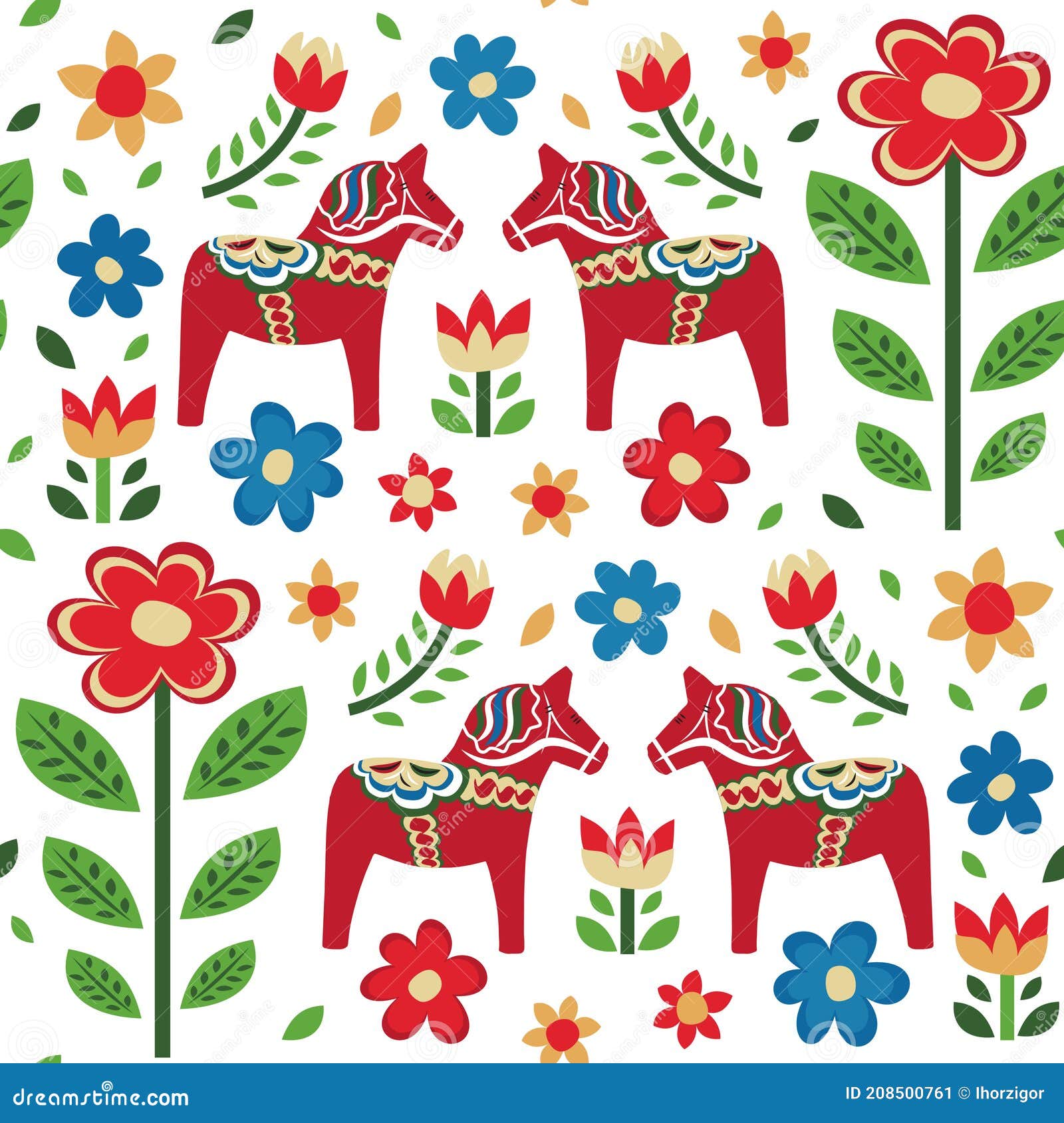Swedish Dala Horse Pattern Creative Texture for Fabric and Textile ...