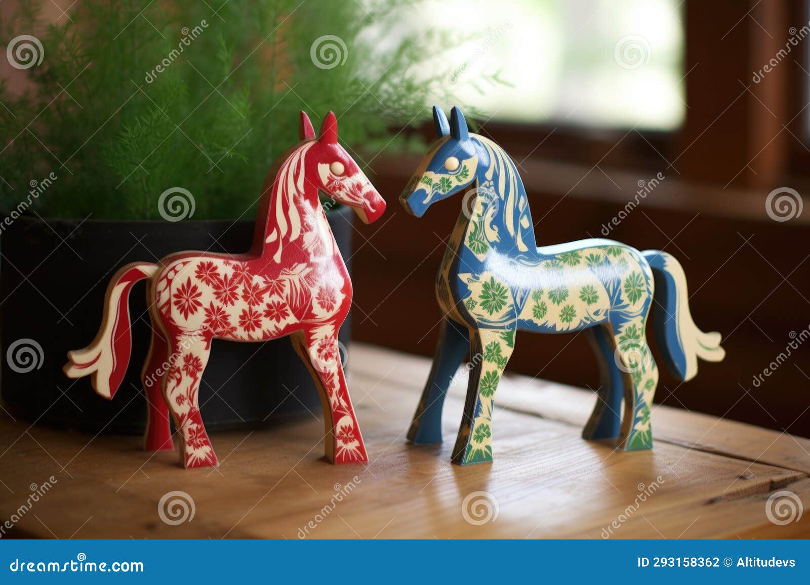 Swedish Dala Horses on a Pine Wood Surface Stock Illustration ...